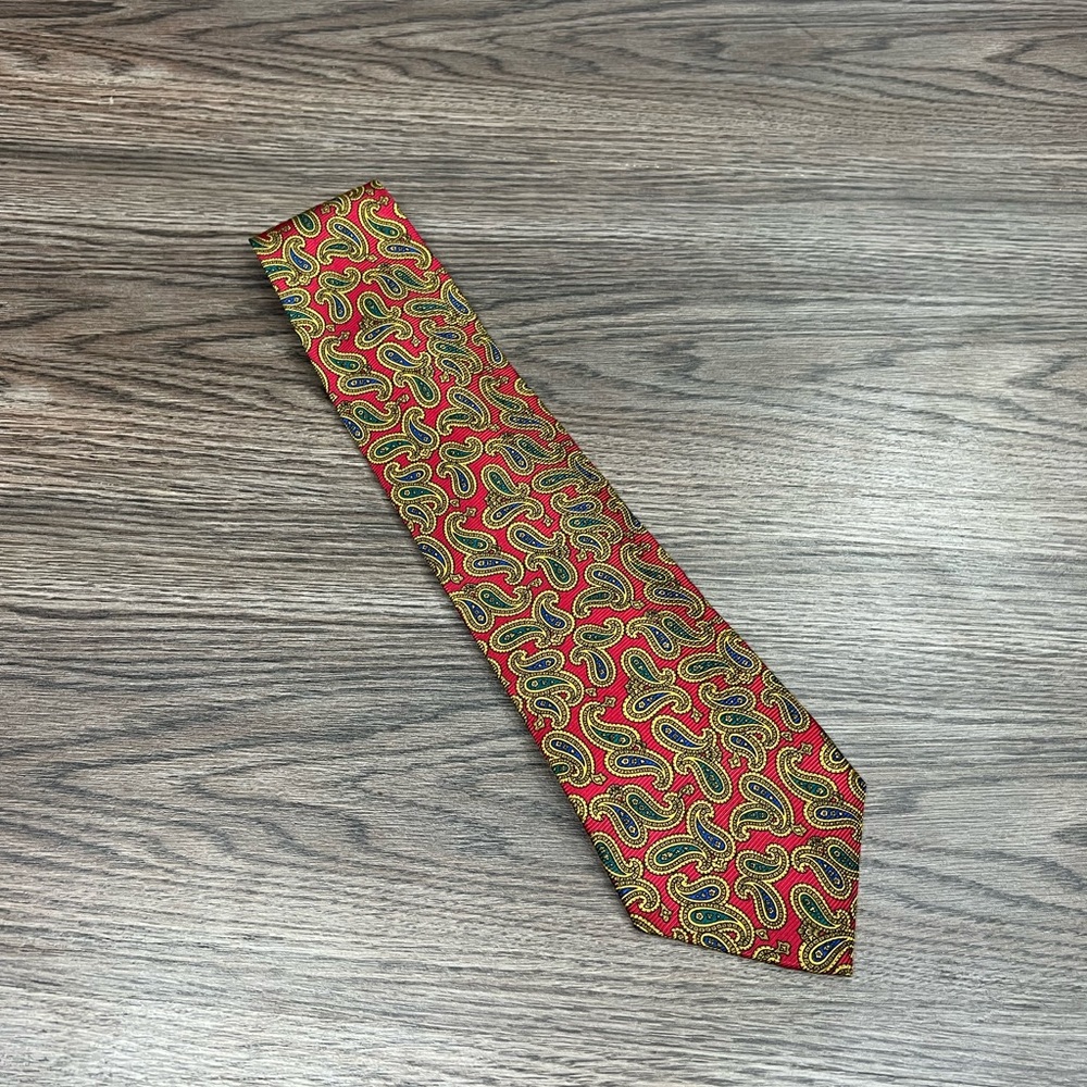 Burberry Red W/ Gold, Blue & Green Paisley Silk Tie - Gem
